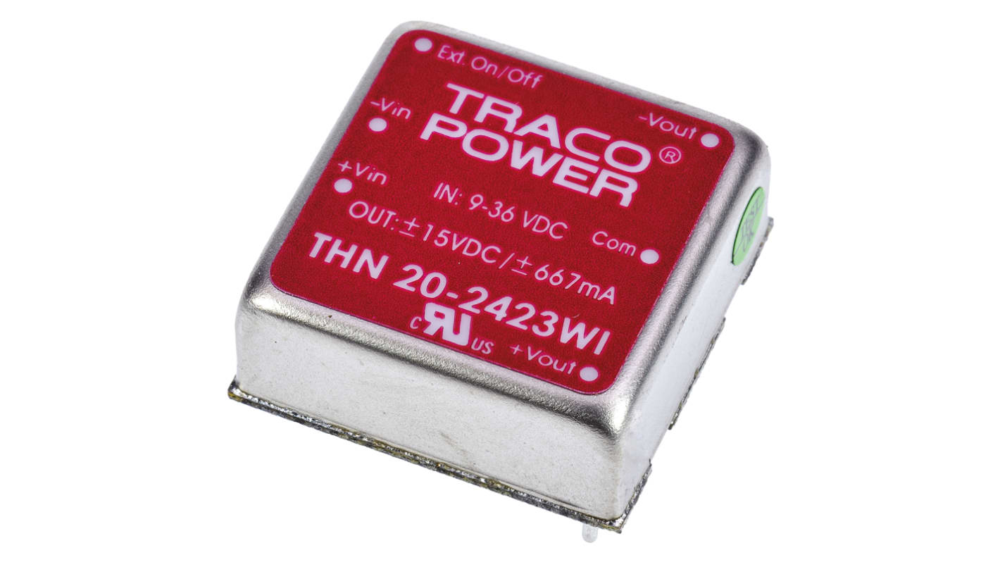 THN 20-2423WI | TRACOPOWER THN 20WI DC-DC Converter, ±15V dc/ ±667mA Output, 9 → 36 V dc Input ...
