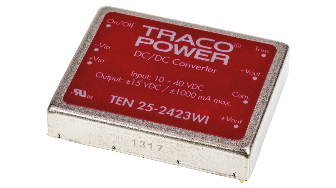 TEN 25-2423WI | TRACOPOWER TEN 25WI DC-DC Converter, ±15V dc/ ±1A Output, 10 → 40 V dc Input ...
