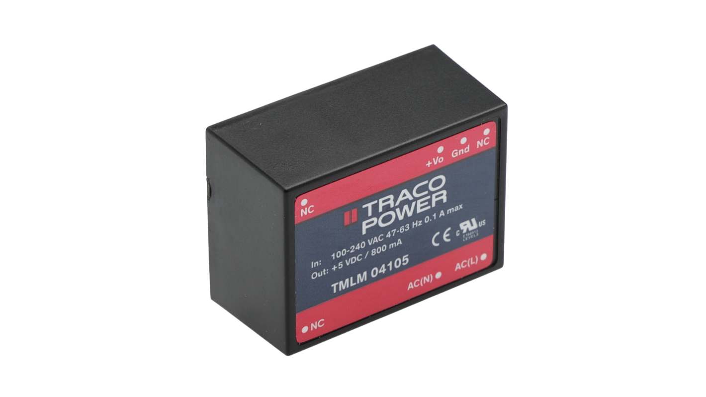 TMLM 04105 | TRACOPOWER Switching Power Supply, 5V dc, 800mA, 4W, 1 ... TMLM 04105 | TRACOPOWER Switching Power Supply, 5V dc, 800mA, 4W, 1 ...