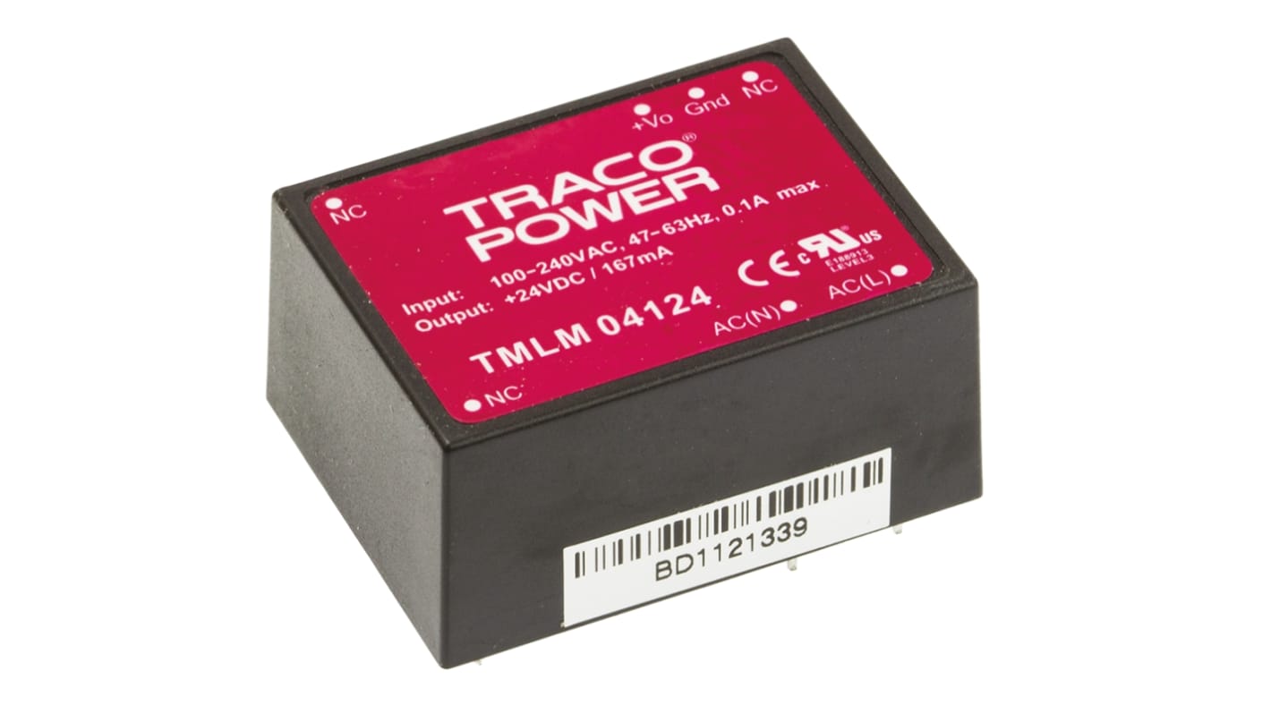 TMLM 04124 | TRACOPOWER Switching Power Supply, 24V dc, 167mA, 4W, 1 ...