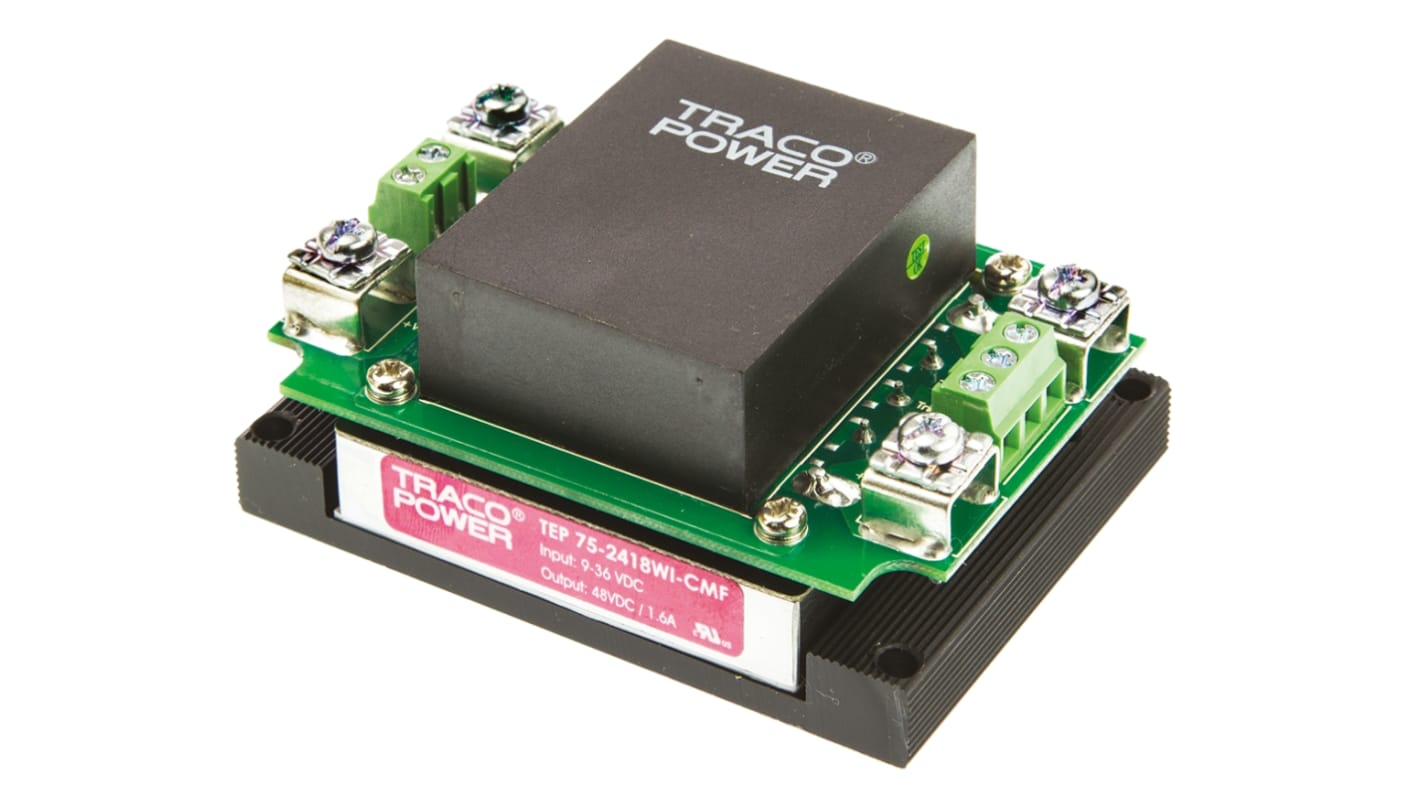TEP 75-2418WI-CMF | TRACOPOWER TEP 75WI DC-DC Converter, 48V dc/ 1.6A Output, 9 → 36 V dc Input ...