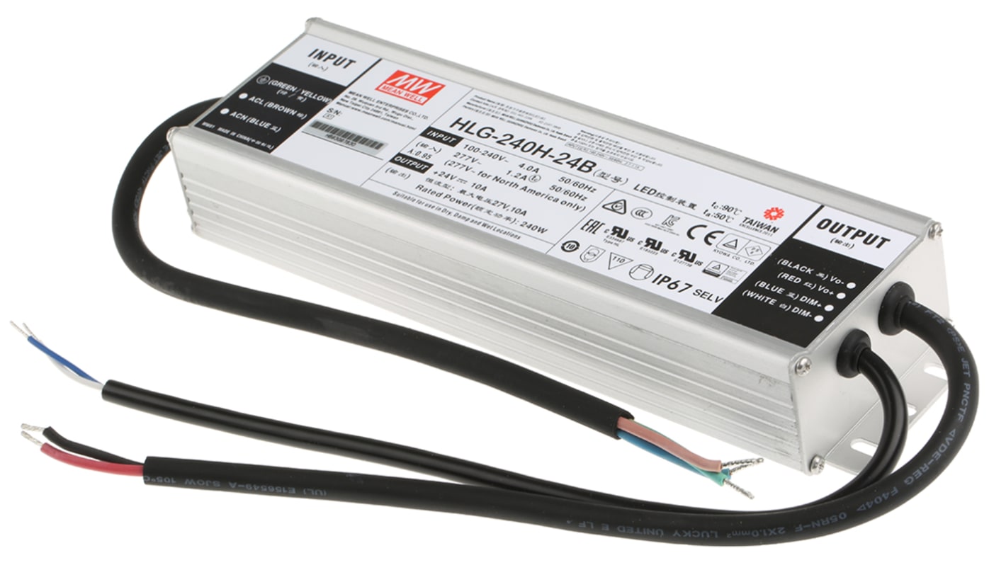 HLG-240H-24B | MEAN WELL LED Driver, 24V Output, 240W Output, 10A ...