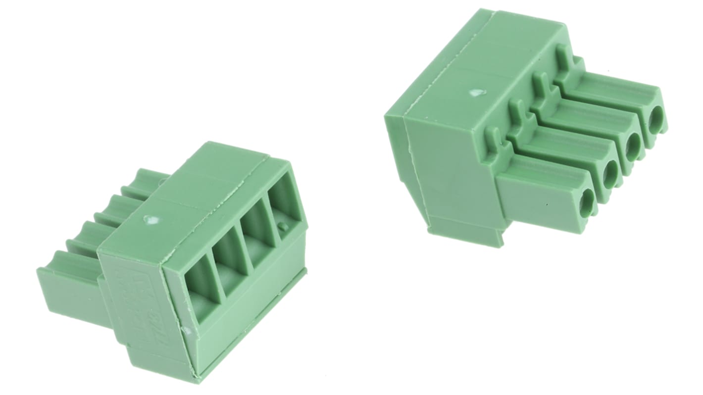 284506-4 | TE Connectivity 3.5mm Pitch 4 Way Right Angle Pluggable Terminal Block, Plug, Cable ...