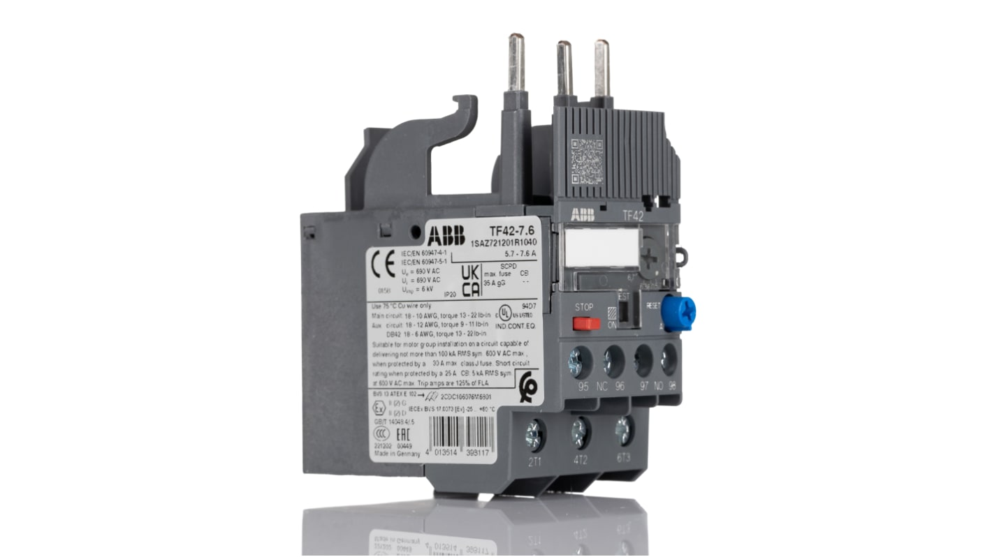 1SAZ721201R1040 TF42-7.6 | ABB TF42 Thermal Overload Relay 1NO + 1NC, 5 ...