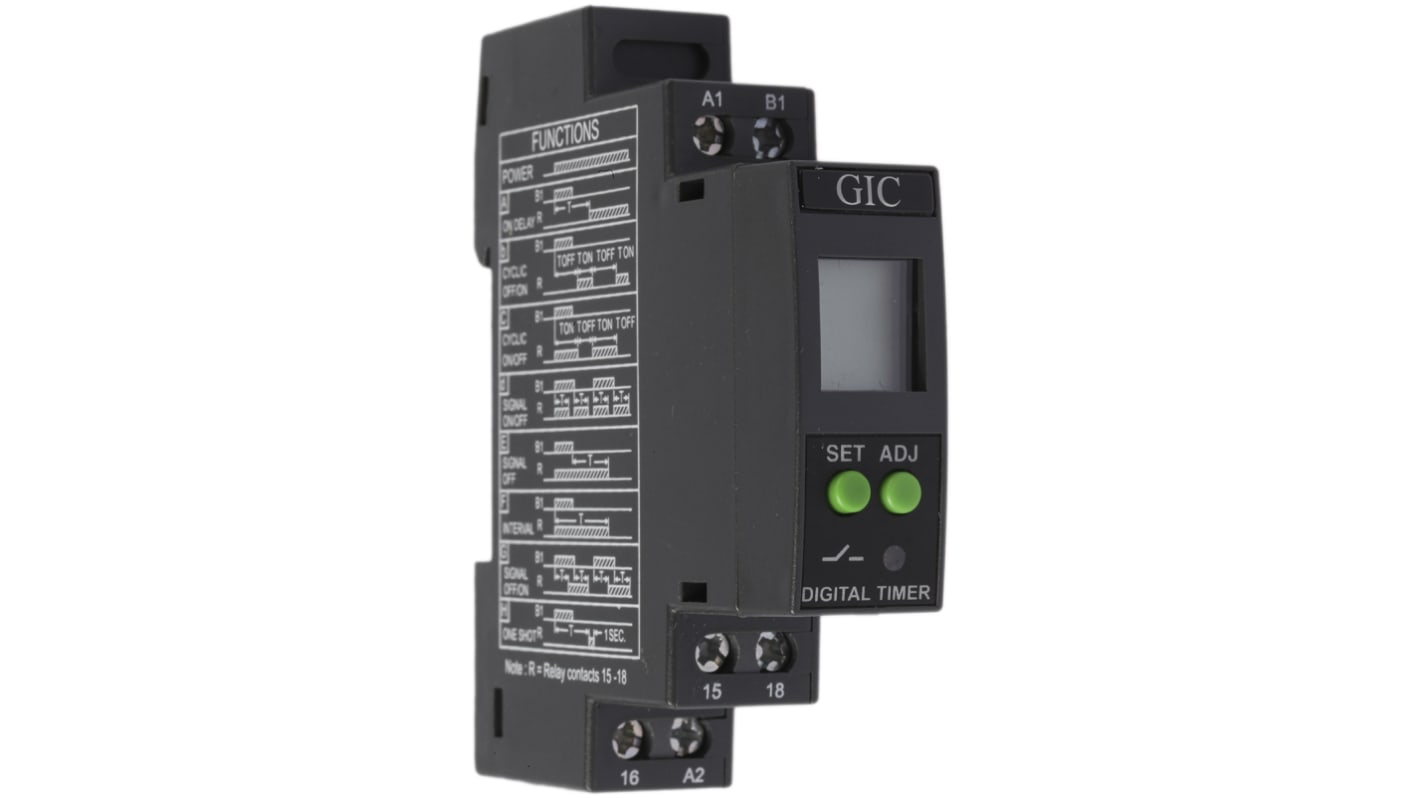 V0DDTS | GIC DIN Rail Mount Timer Relay, 24 → 240V ac/dc, 1-Contact, 0. ...