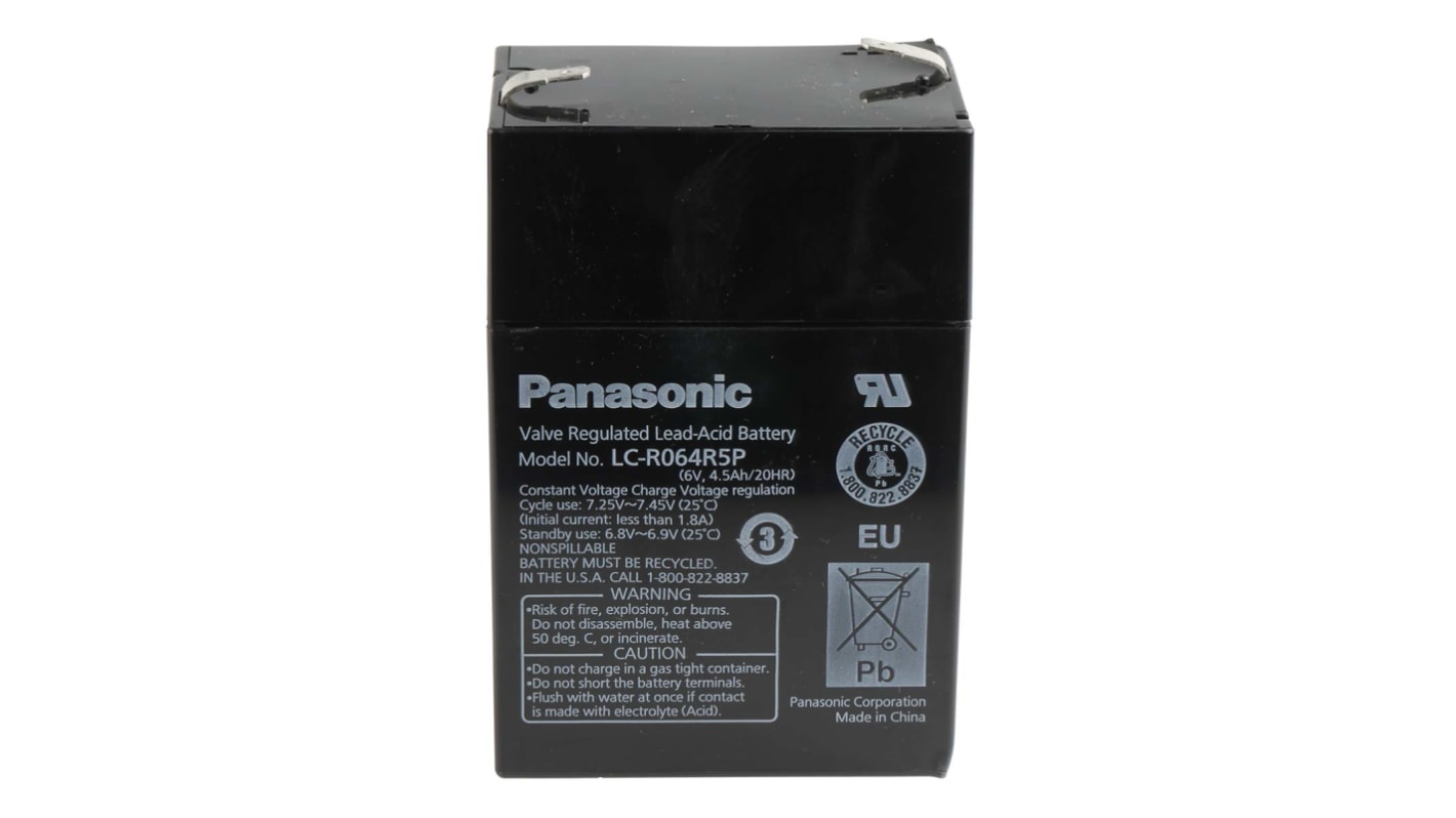 LC-R064R5P | Panasonic 6V Faston F1 Sealed Lead Acid Battery, 4.5Ah | RS