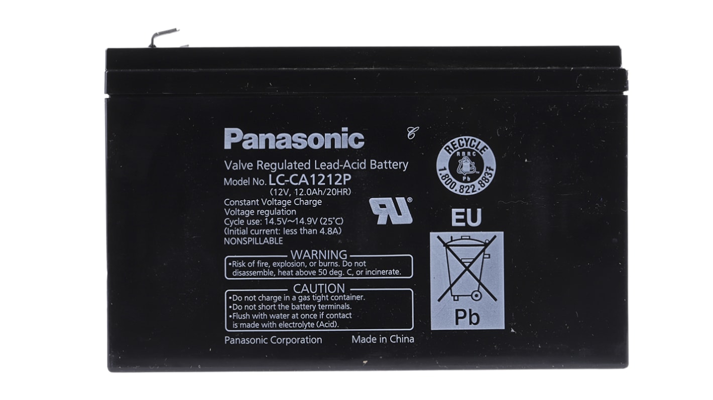LC-CA1212P | Panasonic 12V Faston F1 Sealed Lead Acid Battery, 12Ah | RS