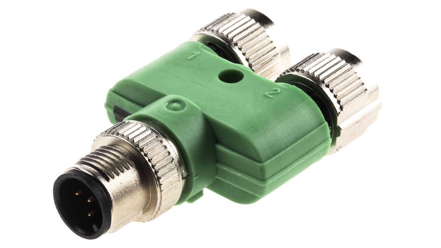 1523968 | Phoenix Contact 5 Pole M12 Plug to 10 Pole M12 Socket Adapter ...