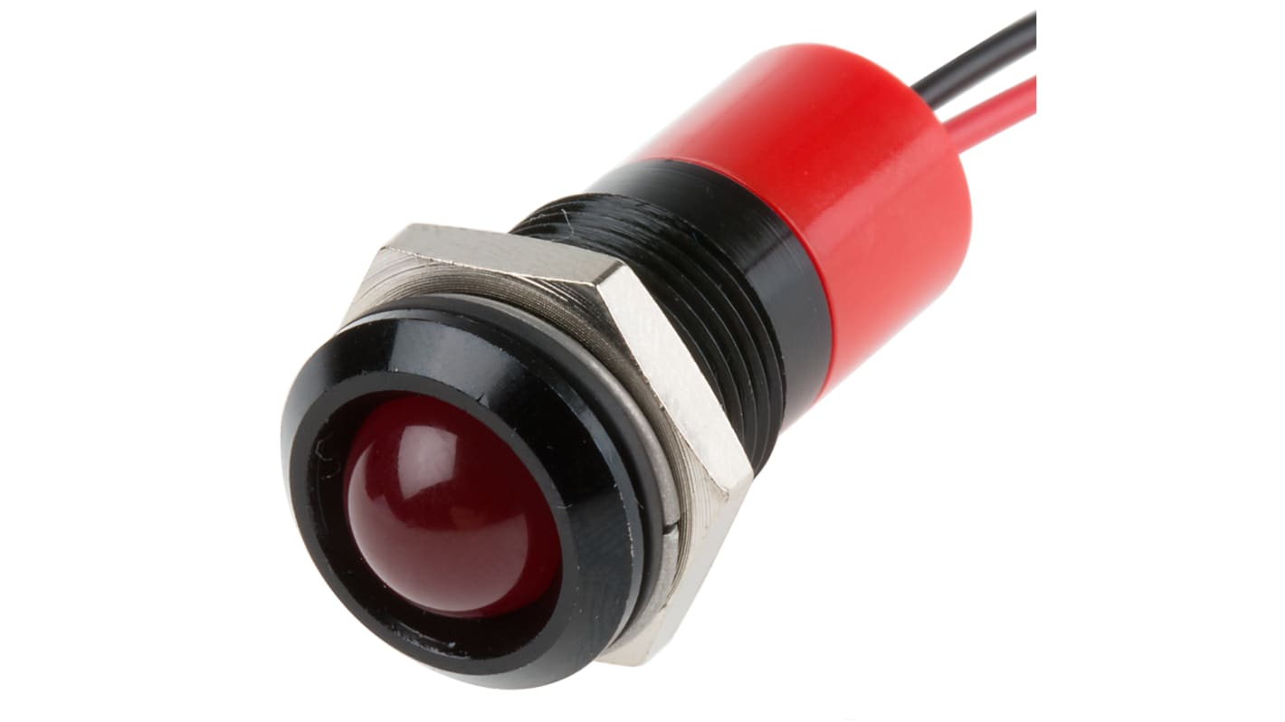 RS PRO Red Panel Mount Indicator, 12V dc, 14mm Mounting Hole Size, Lead ...