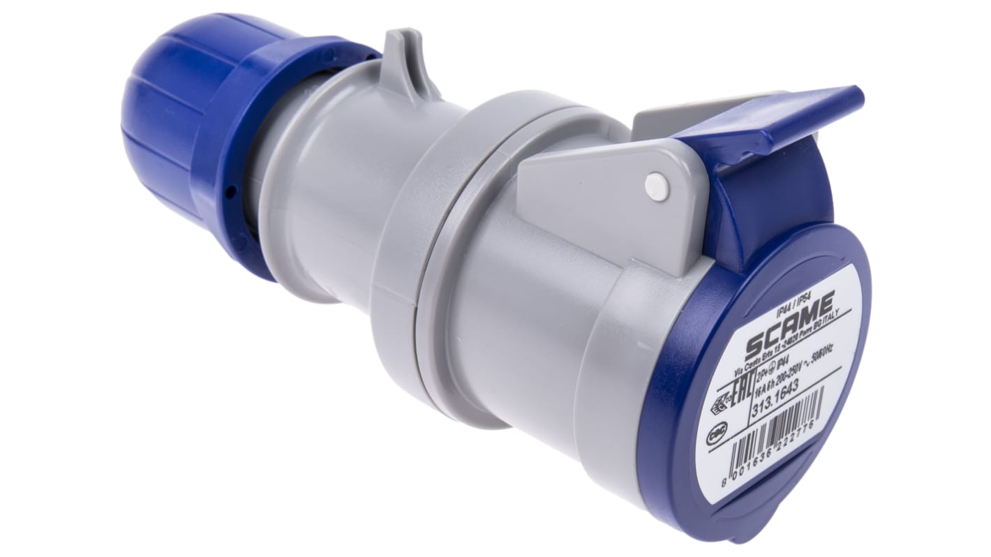 313.164 | Scame IP44 Blue Cable Mount 2P + E Industrial Power Socket ...