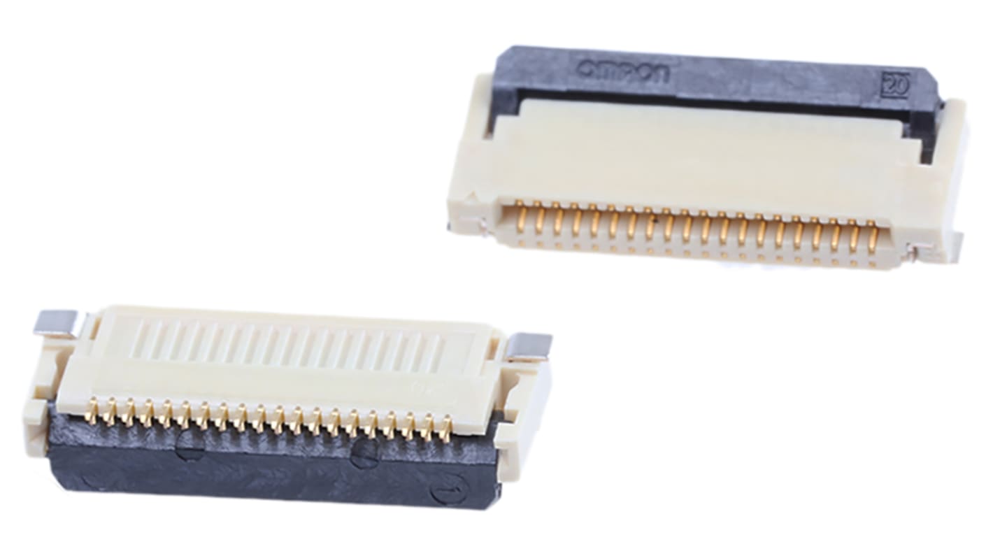 XF2M-2015-1A | Omron, XF2M 0.5mm Pitch 20 Way Right Angle Female FPC Connector, Top and Bottom ...