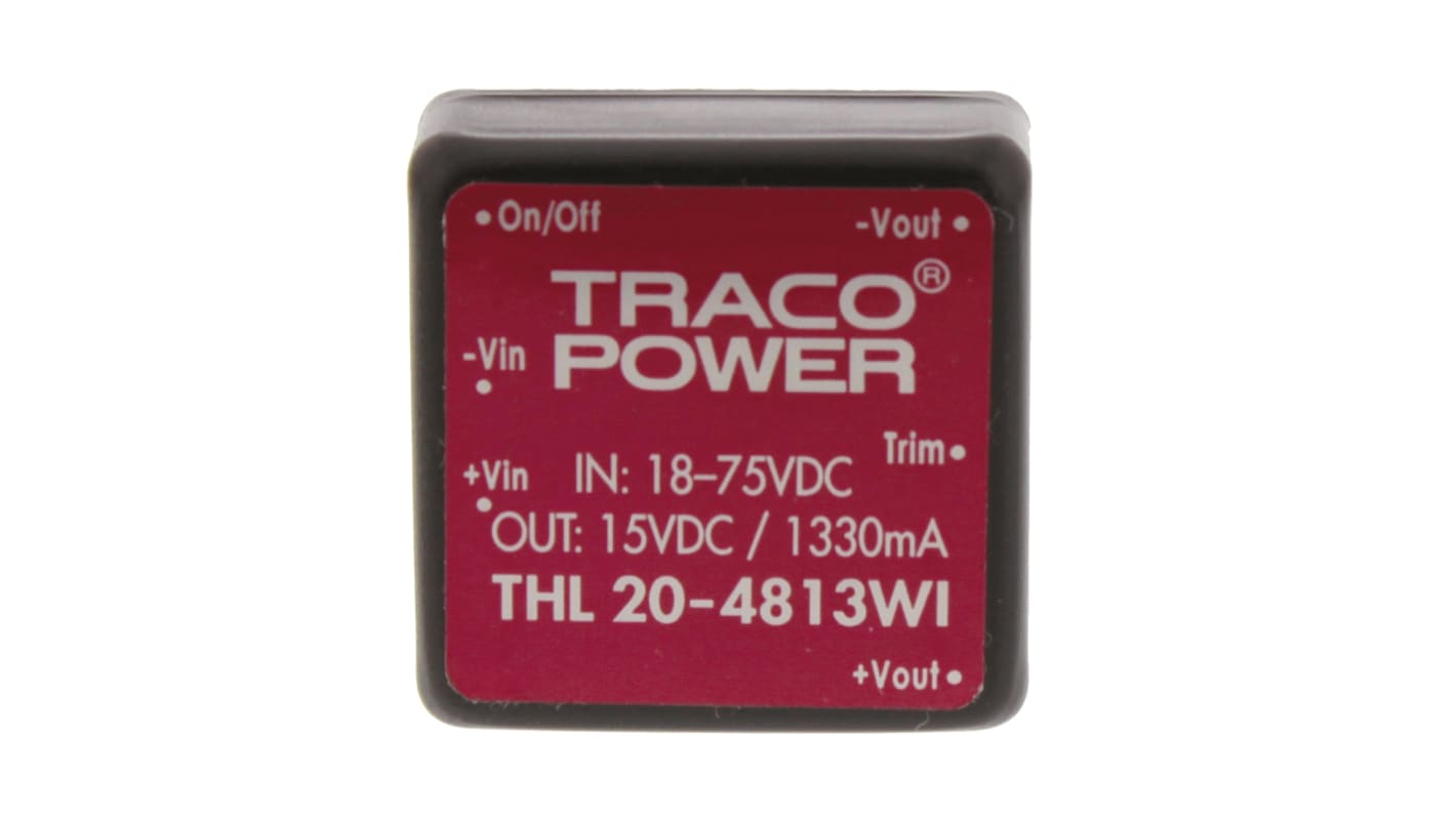 TRACOPOWER DC-DCコンバータ Vout：15V dc 18 → 75 V dc, 20W, THL 20-4813WI | RS