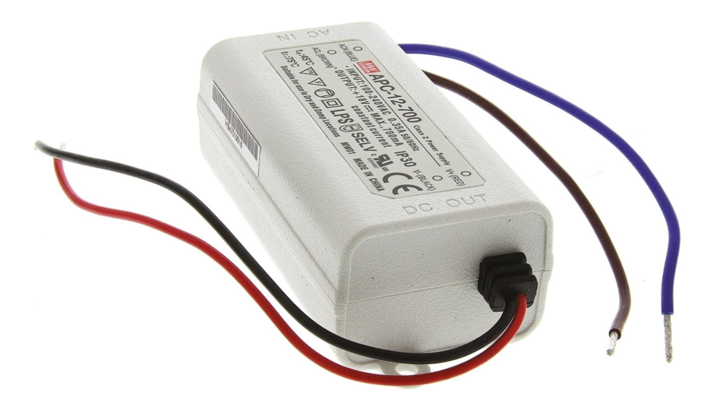 APC-12-700 | MEAN WELL LED Driver, 9 → 18V Output, 12.6W Output, 700mA ...