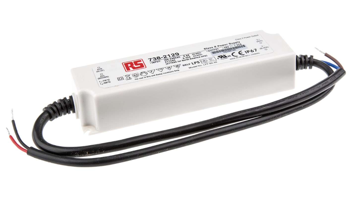 LPF-60-48RS | MEAN WELL LED Driver, 48V Output, 60W Output, 1.25A ...