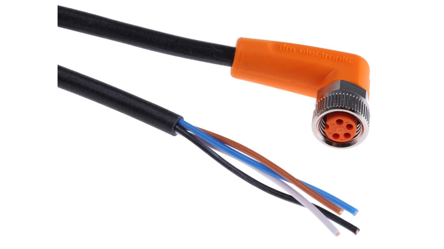 EVC153 | ifm electronic Right Angle Female 4 way M8 to Unterminated Sensor Actuator Cable, 2m | RS