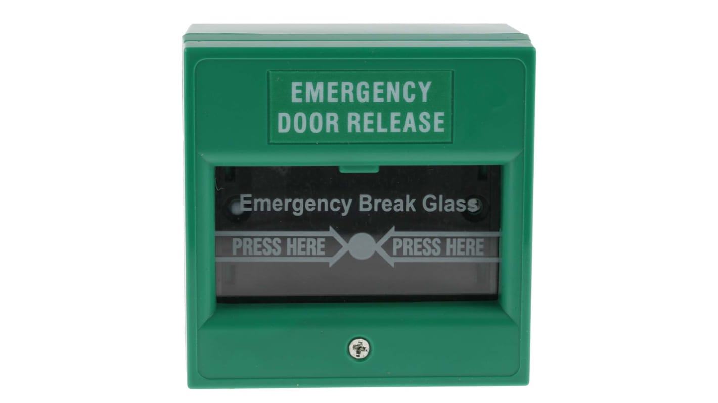 RS PRO Green Emergency exit unlocking box, Break Glass Operated, Indoor ...
