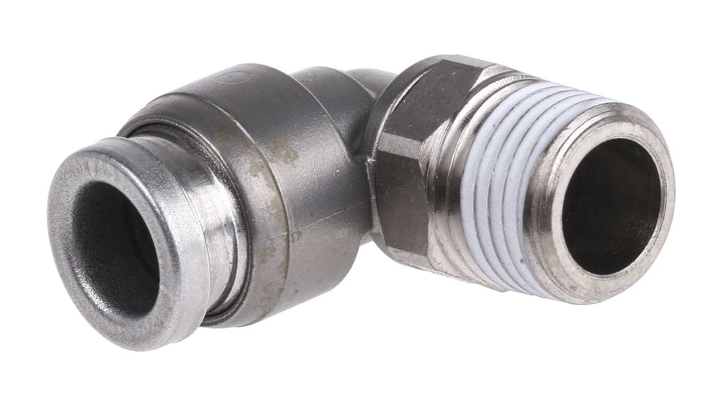 KQB2L06-01S | SMC KQB2 Series Elbow Threaded Adaptor, R 1/8 Male to Push In 6 mm, Threaded-to ...