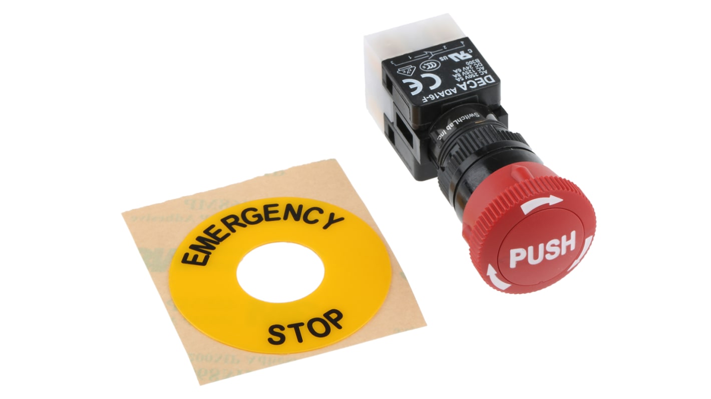 RS PRO Illuminated Emergency Stop Push Button, Panel Mount, DPDT, IP65 | RS