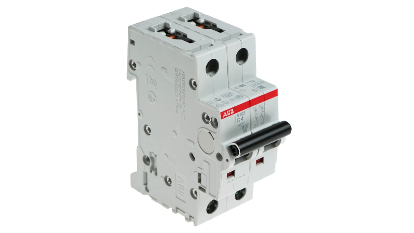 2CDS252001R0044 S202-C4 | ABB System Pro M Compact S200 MCB, 2P, 4A Curve C, 400V AC, 6 kA ...