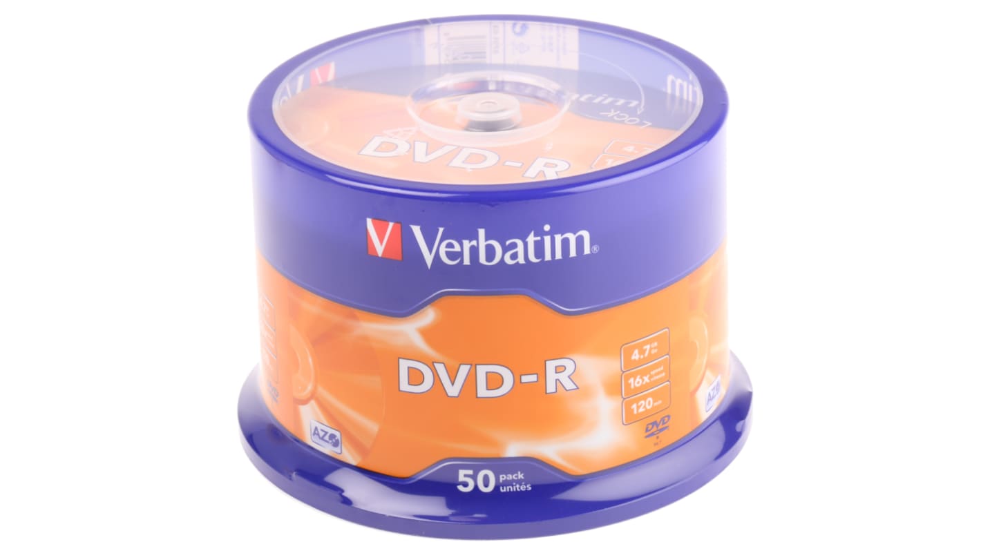 43548 | Verbatim DVD-R, 4.7 GB, 16X, 50 Pack | RS