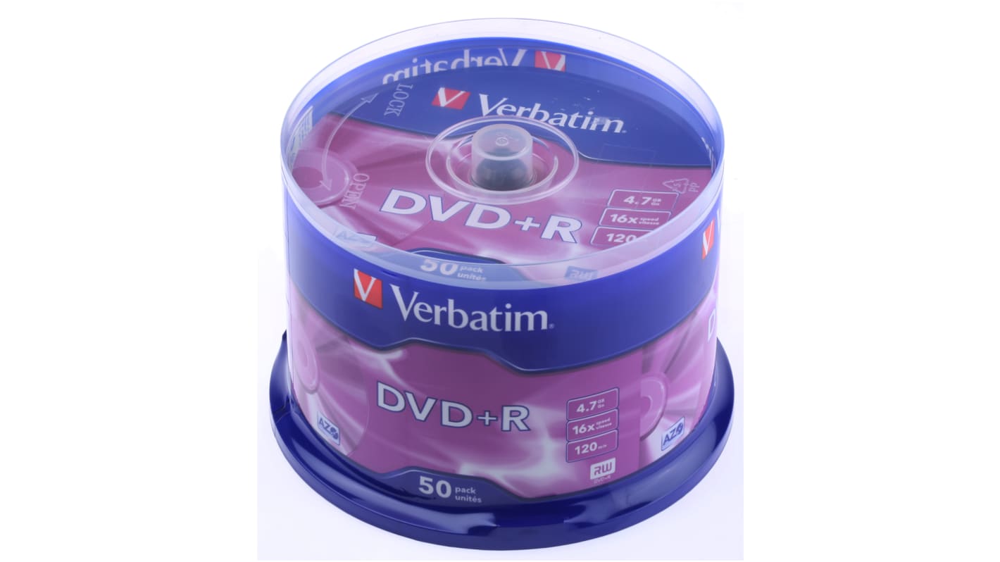 43550 | Verbatim DVD+R, 4.7 GB, 16X, 50 Pack | RS