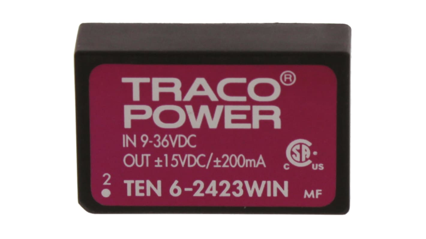 TEN 6-2423WIN | TRACOPOWER TEN 6WIN DC-DC Converter, ±15V dc/ ±200mA Output, 9 → 36 V dc Input ...