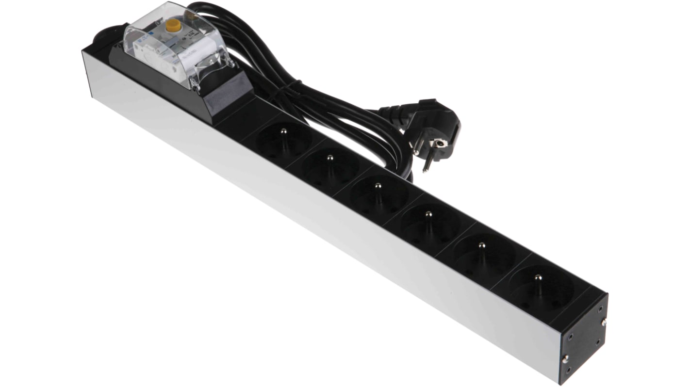 Type E - French 6 Gang Power Distribution Unit, 2.5m Cable, 16A, RCD ...