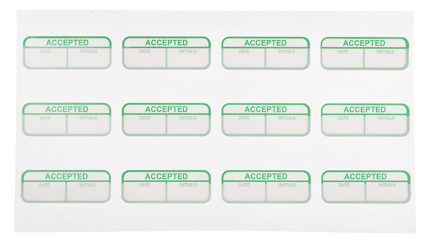 RS PRO Adhesive Pre-Printed Green Label-Accepted-. Quantity: 120 | RS