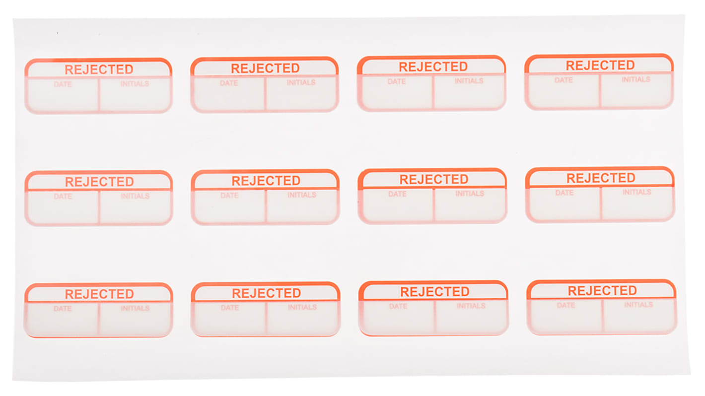 RS PRO Adhesive Pre-Printed Red Label-Rejected-. Quantity: 120 | RS
