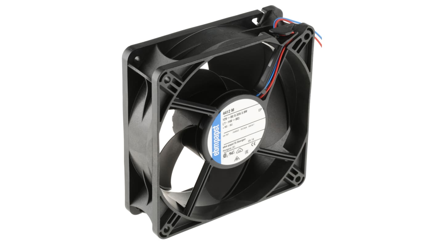 4412M | ebm-papst 4400 Series Axial Fan, 12 V dc, DC Operation, 184m³/h, 3.8W, 119 x 119 x 38mm | RS