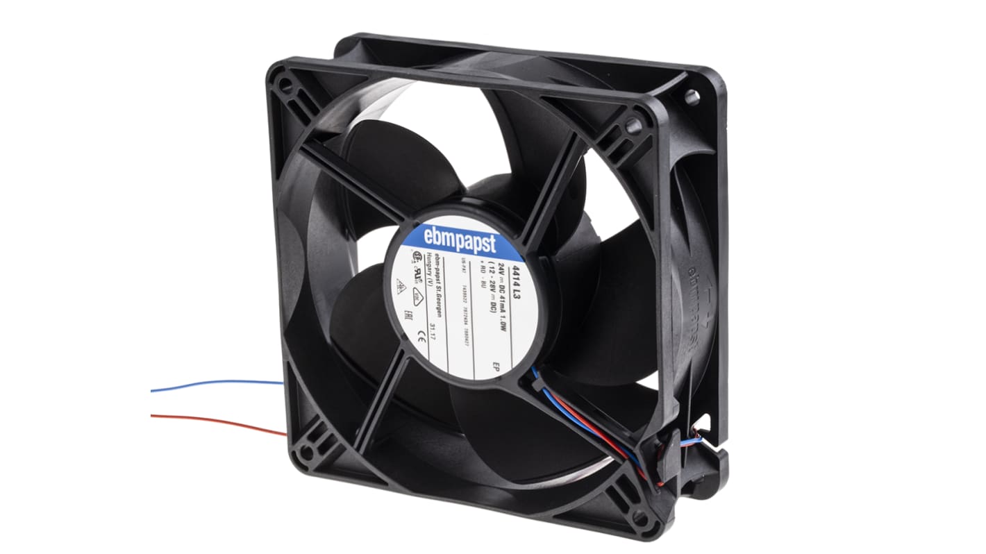 4414L3 | ebm-papst 4400 Series Axial Fan, 24 V dc, DC Operation, 100m³/h, 1W, 119 x 119 x 38mm | RS