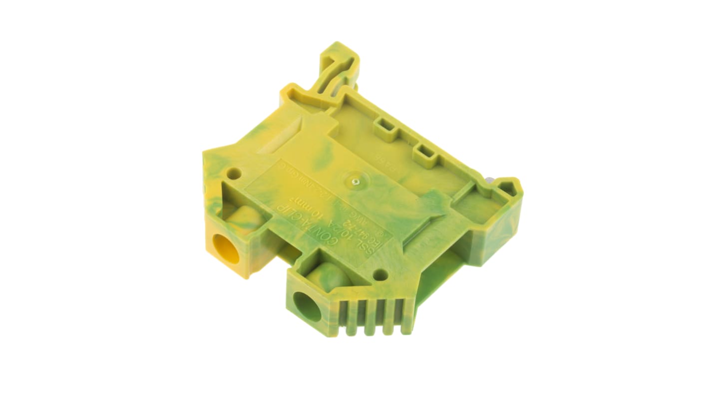 RS PRO Green/Yellow Earth Terminal Block, 10mm², Single-Level, Screw ...