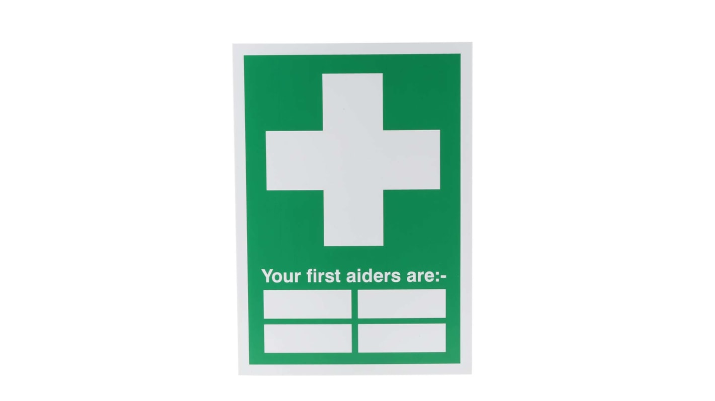 RS PRO PP Green/White First Aid Sign, H297 mm W210mm | RS