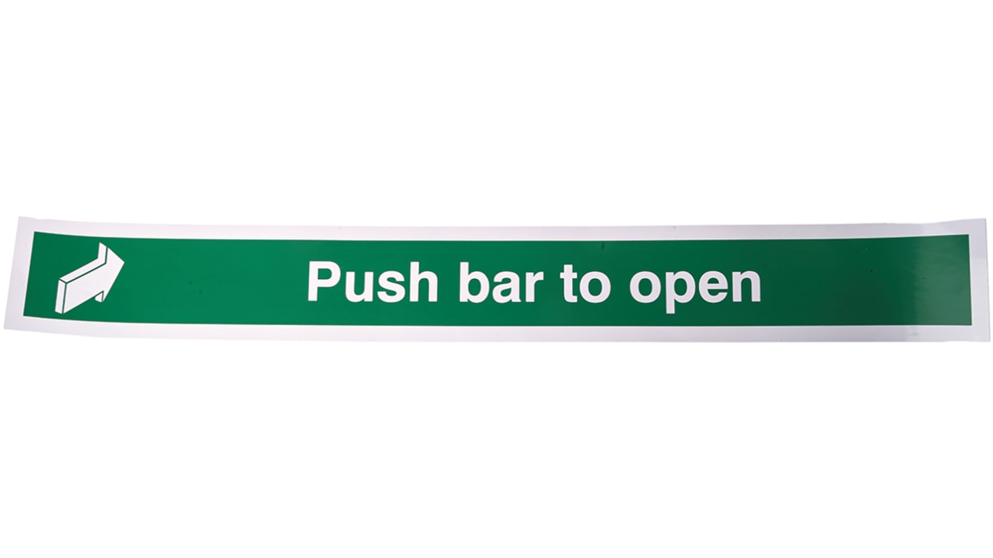Vinyl Fire Safety Sign, Push Bar to Open With English Text Self ...