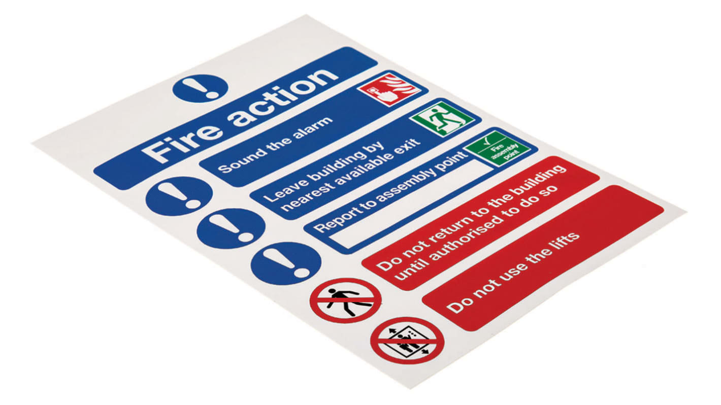 Vinyl Fire Safety Sign, Fire Action Instructions With English Text Self ...