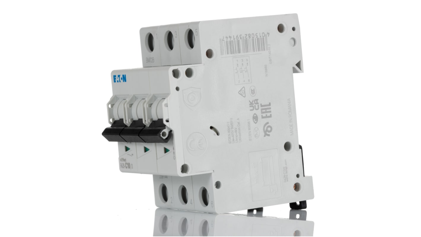 239144 FAZ6-C10/3 | Eaton xEffect MCB, 3P, 10A Curve C, 230 → 400V AC, 6 kA Breaking Capacity | RS