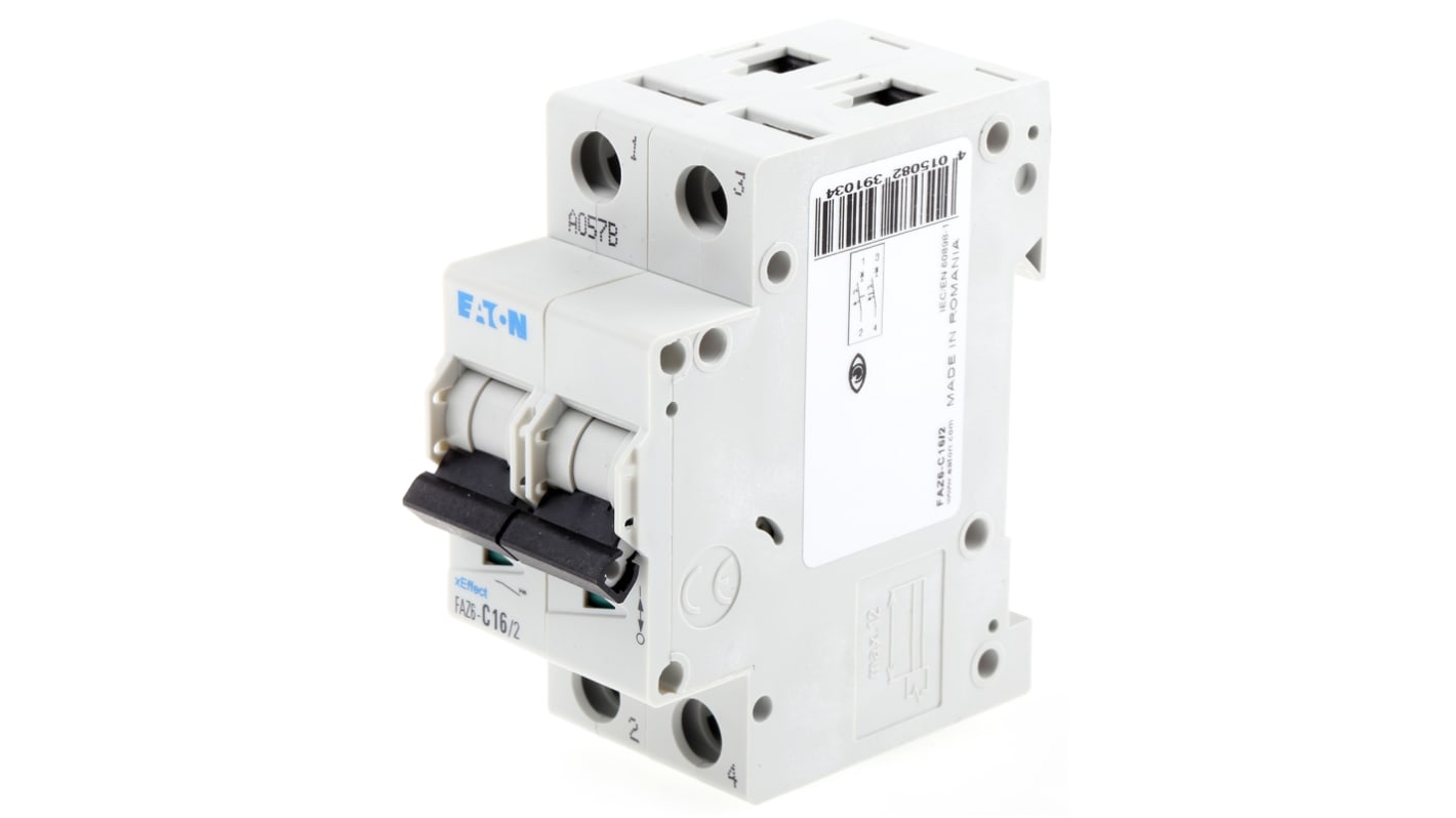 239103 FAZ6-C16/2 | Eaton xEffect MCB, 2P, 16A Curve C, 230 → 400V AC, 6 kA Breaking Capacity | RS
