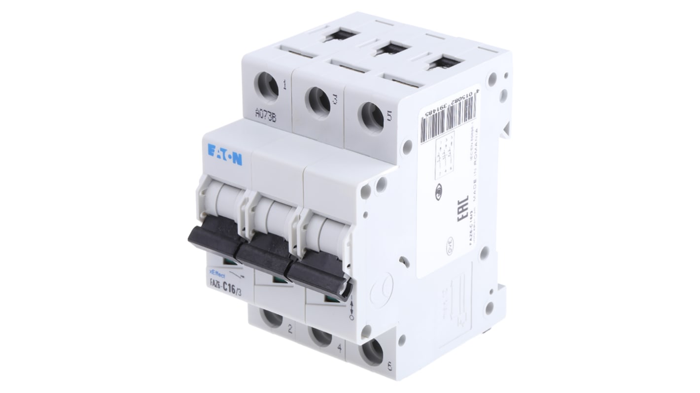239148 FAZ6-C16/3 | Eaton xEffect MCB, 3P, 16A Curve C, 230 → 400V AC, 6 kA Breaking Capacity | RS