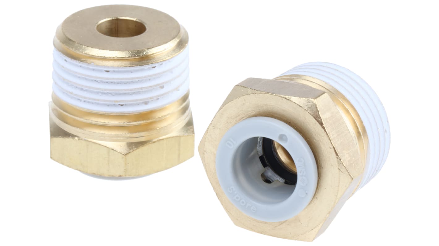 KQ2H10-04AS | SMC KQ2 Series Straight Threaded Adaptor, R 1/2 Male to Push In 10 mm, Threaded-to ...