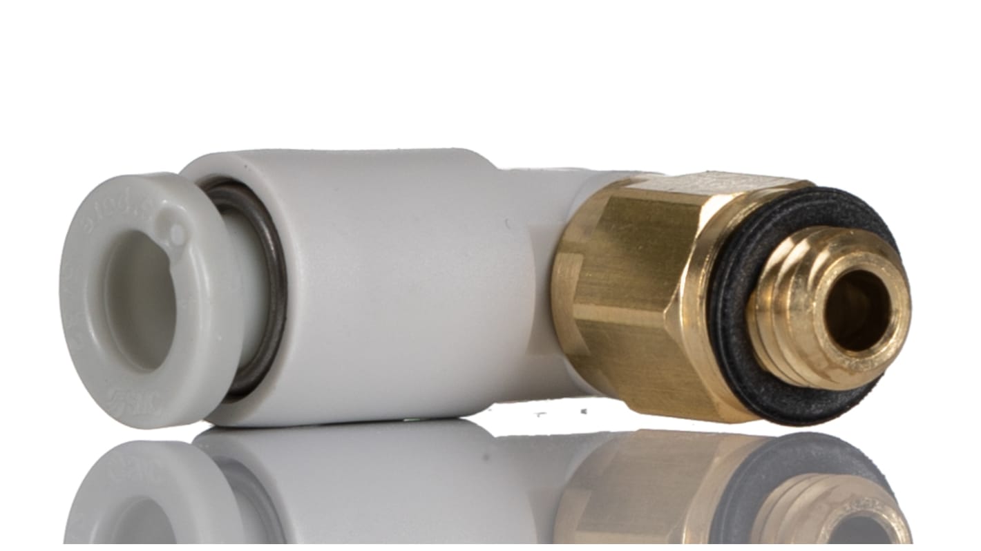 KQ2L04-M5A | SMC KQ2 Series Elbow Threaded Adaptor, M5 Male to Push In 4 mm, Threaded-to-Tube ...