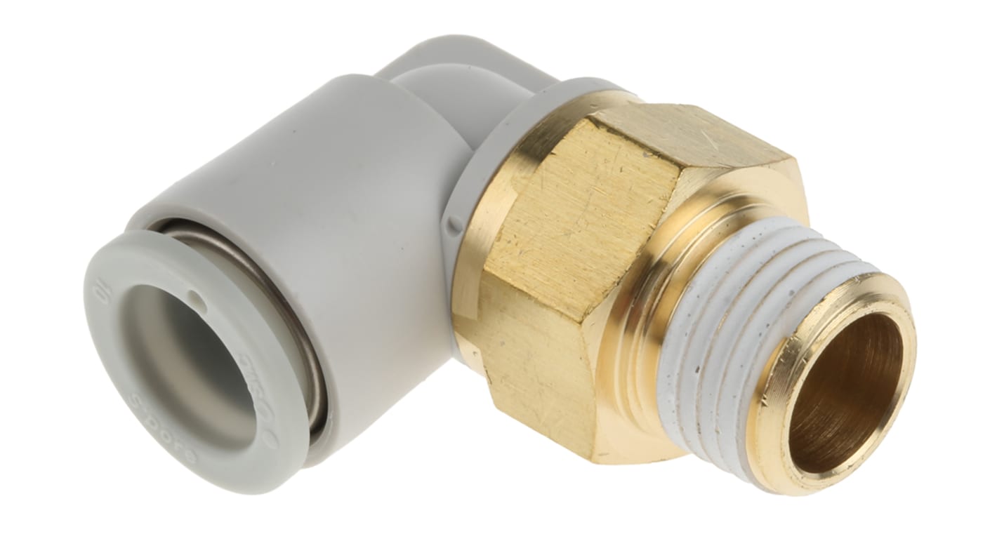 KQ2L10-02AS | SMC PBT螺纹弯头气管接头, R 1/4 公转推入式 10 mm, KQ2 | RS