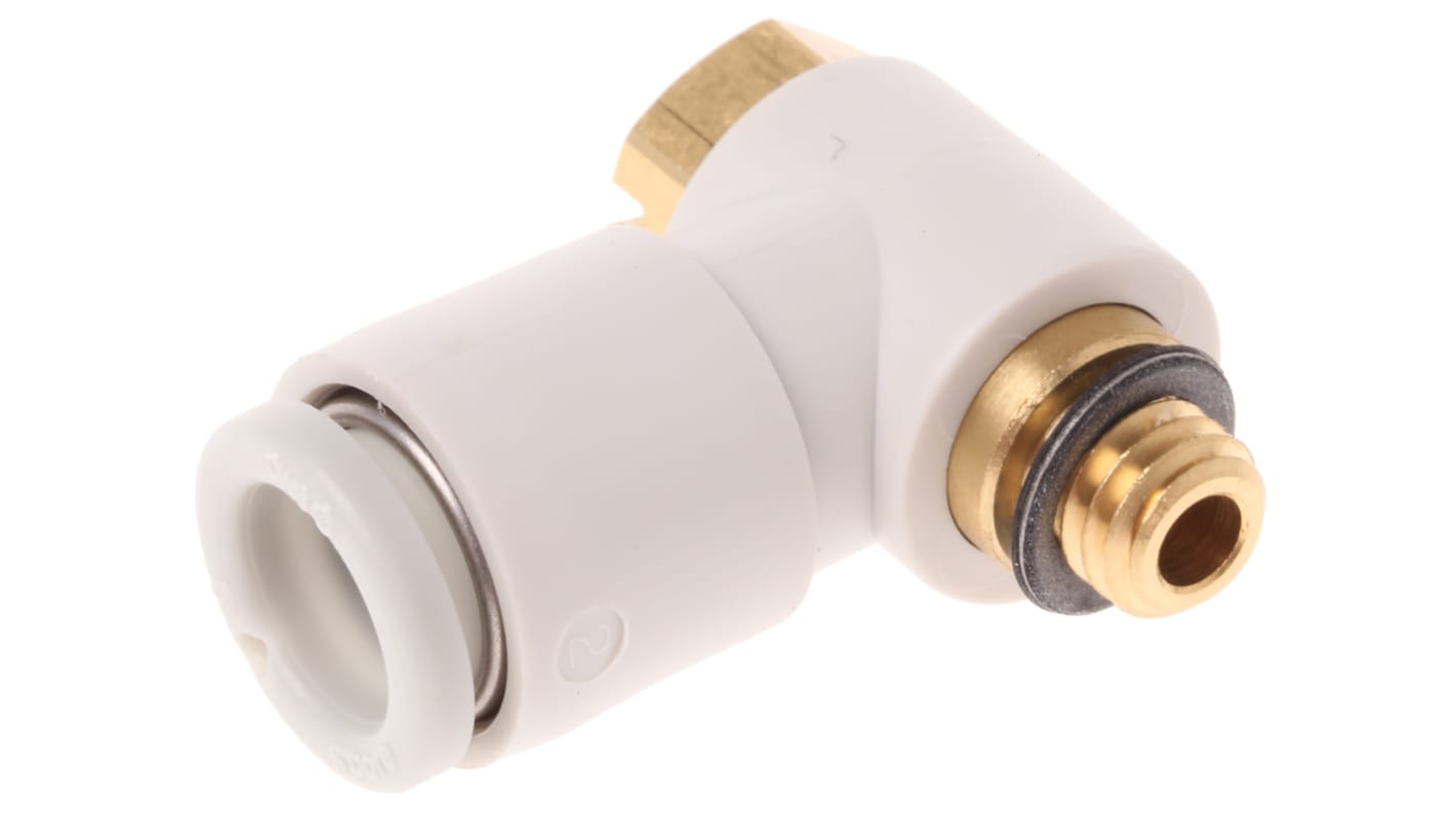 KQ2V06-M5A | SMC KQ2 Series Elbow Threaded Adaptor, M5 Male to Push In 6 mm, Threaded-to-Tube ...