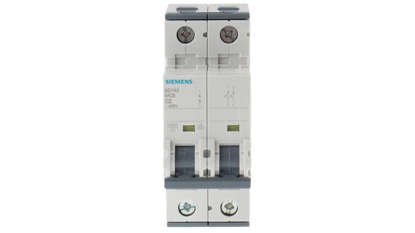 5SY4202-7 | Siemens Sentron 5SY4 MCB, 2P, 2A Curve C, 400V AC, 400V DC ...