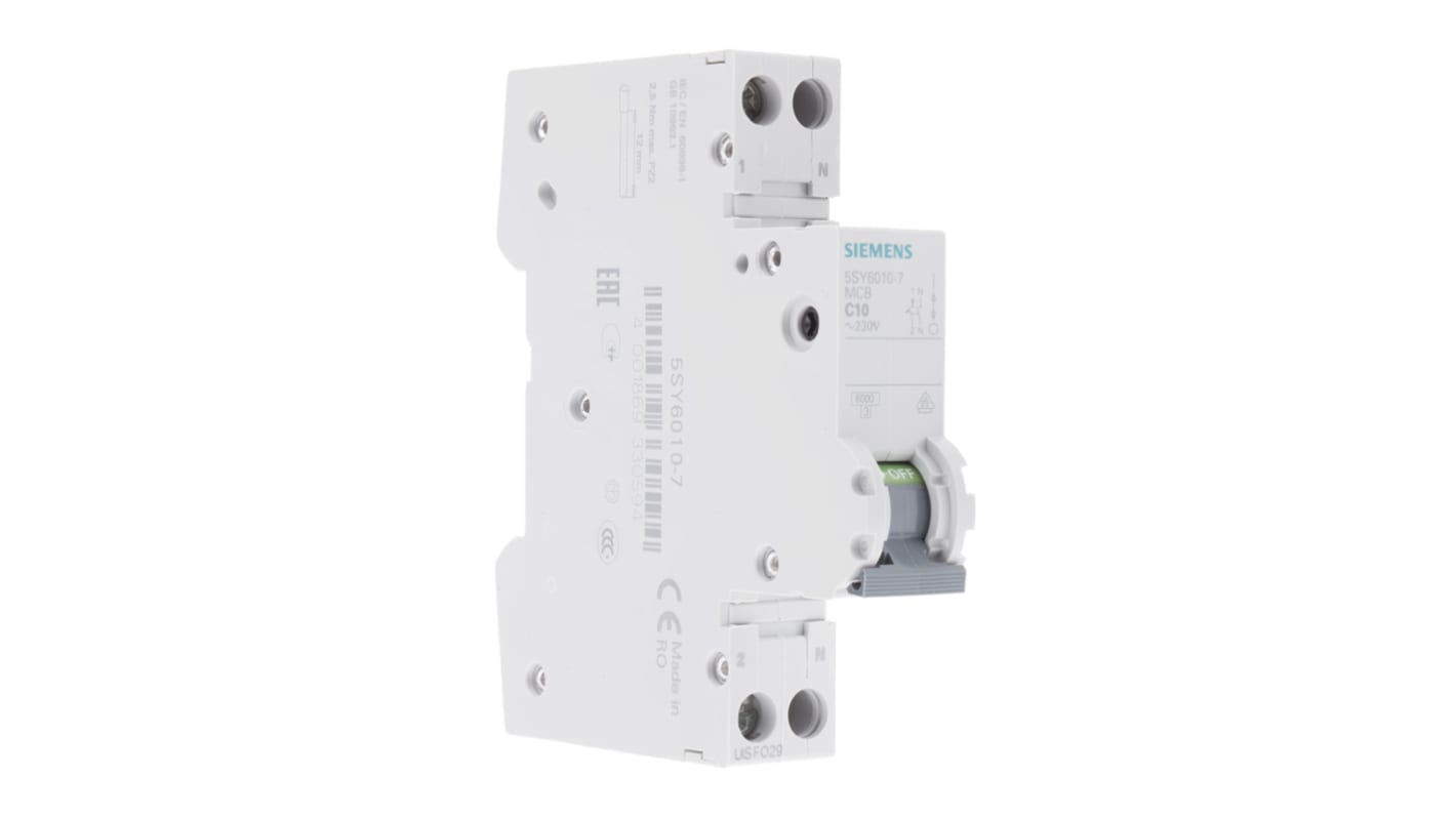 5SY6010-7 | Siemens Sentron 5SY6 MCB Mini Circuit Breaker, 10A Curve C ...
