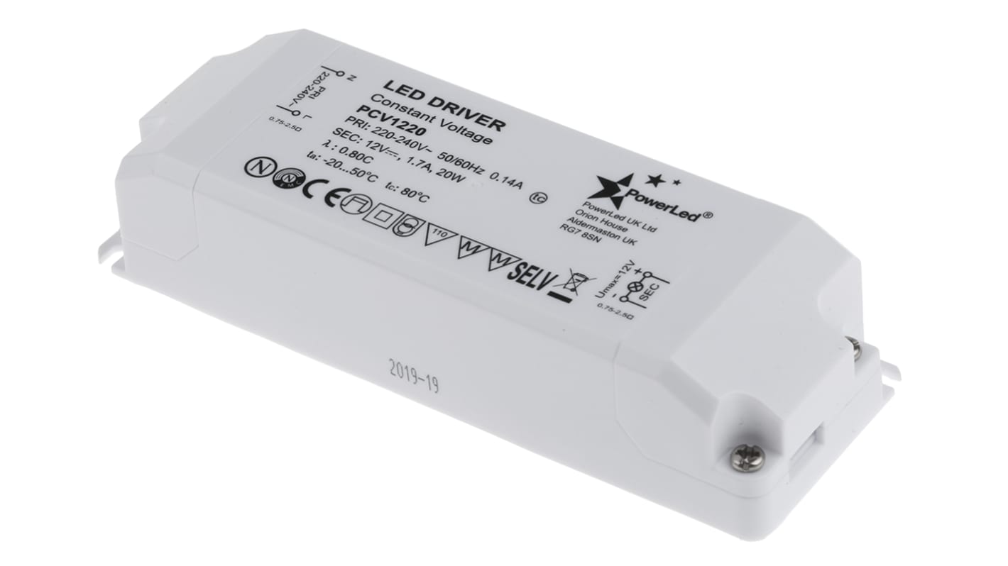 PCV1220 | PowerLED LED Driver, 12V Output, 20W Output, 0 → 1.7A Output, Constant Voltage | RS
