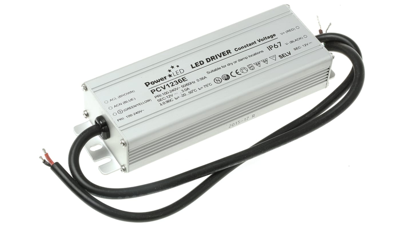 PCV1236E | PowerLED LED Driver, 12V Output, 36W Output, 3A Output, Constant Voltage | RS