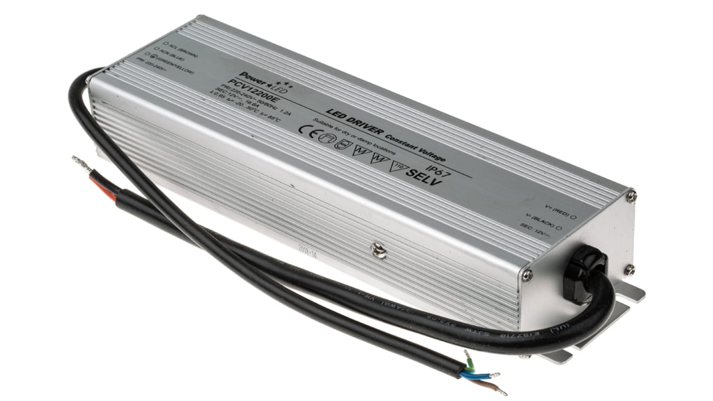 PCV12200E | PowerLED LED Driver, 12V Output, 200W Output, 0 → 16.8A Output, Constant Voltage | RS