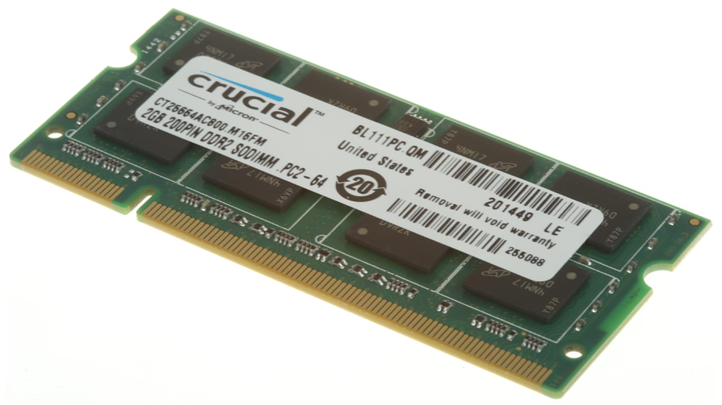 CT25664AC800 | Crucial 2 GB DDR Laptop RAM, 800MHz, SODIMM, 1.8V | RS