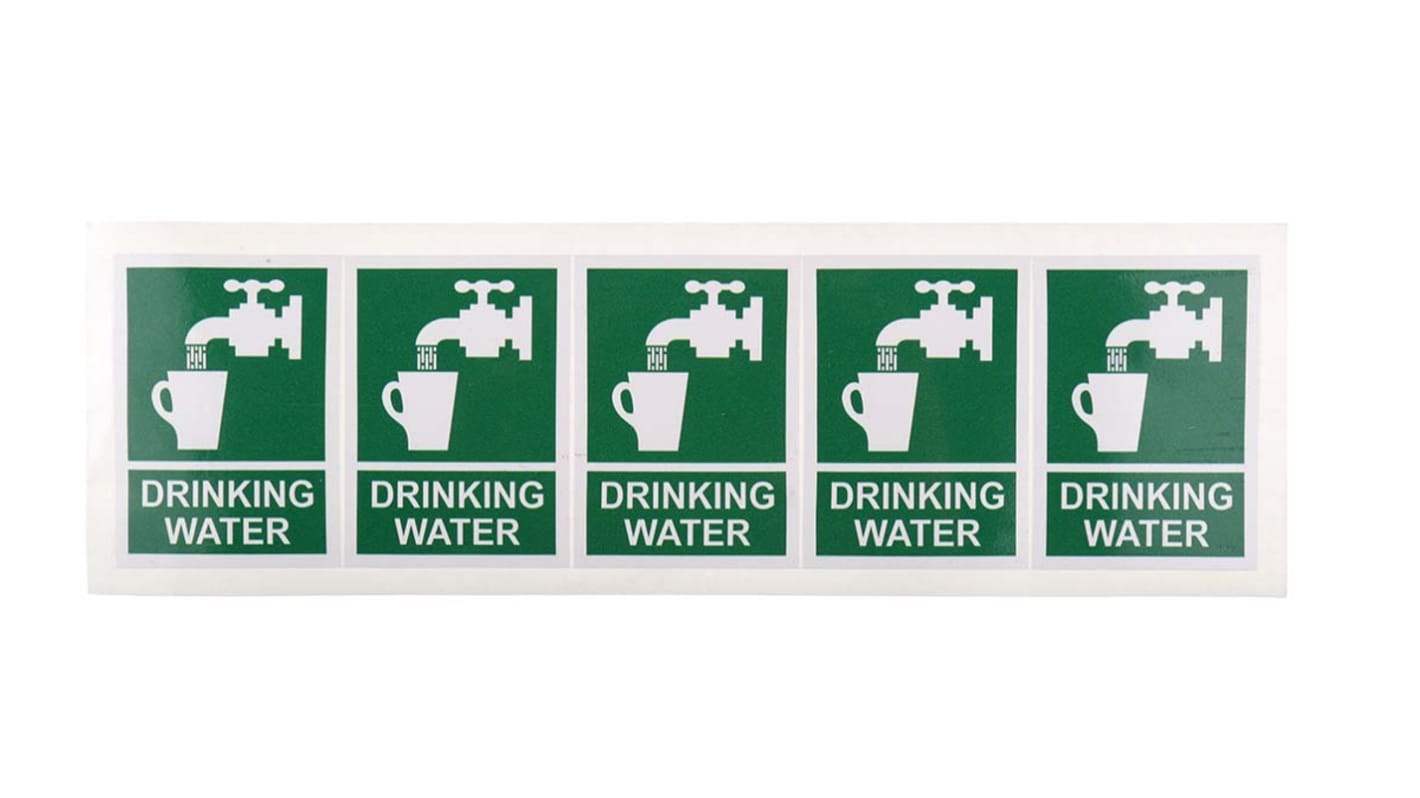 RS PRO Vinyl Green/White Drinking Water Label, H70 mm W50mm | RS
