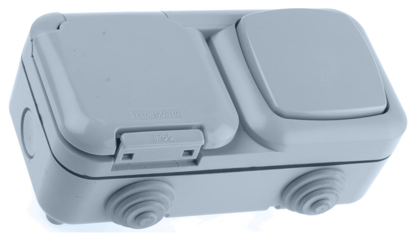 TPS203 | Theben / Timeguard Light Grey 1 Gang Plug Socket, 2 Poles, 13A ...